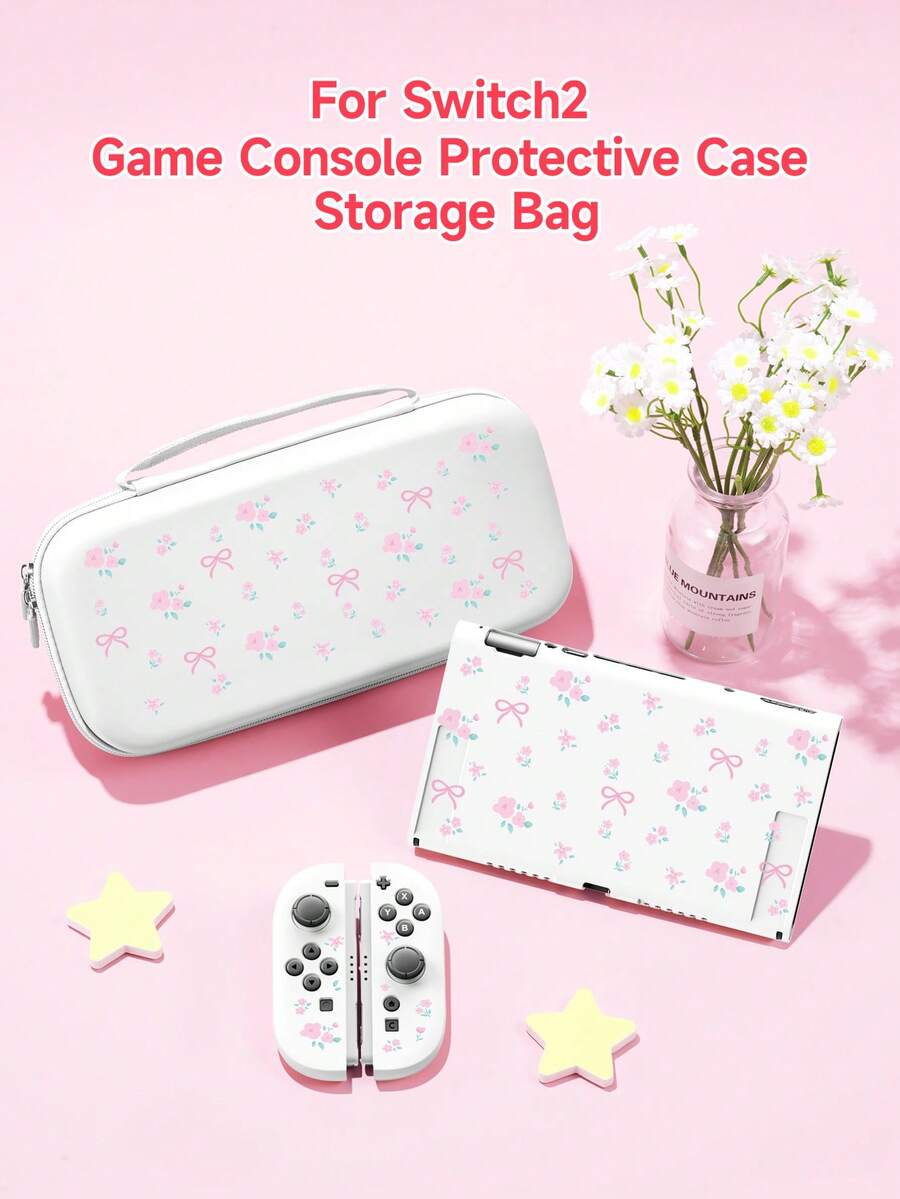 Cute Pink Floral Pattern Compatible Accessories Set For Switch2 (2025)/Switch NS/Switch OLED ...