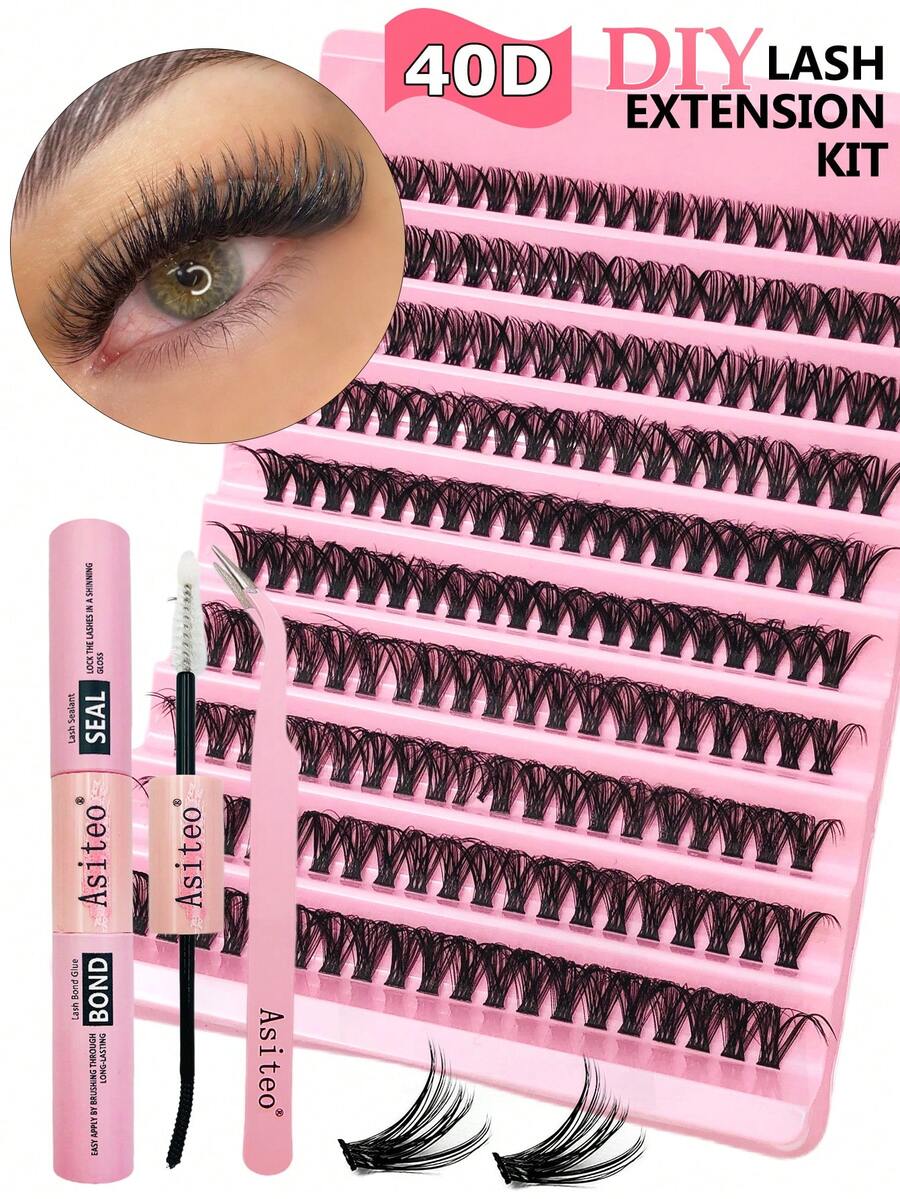 Asiteo 200 piezas Pestañas individuales en racimos 40D, Curl D, Kit de ...