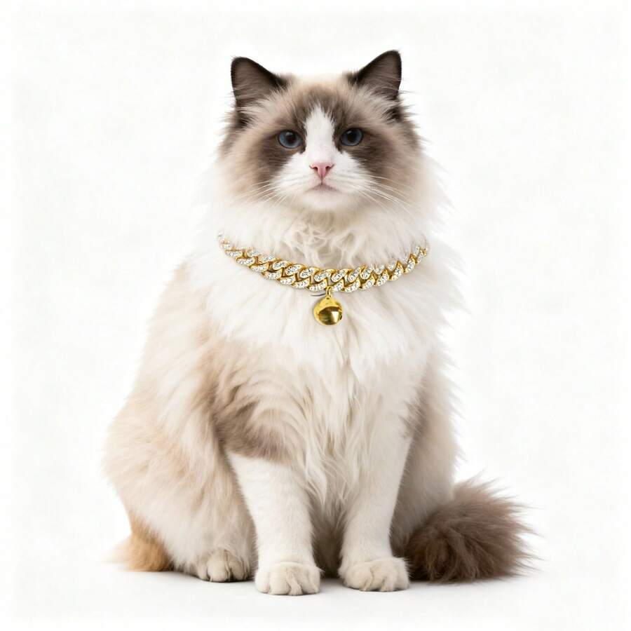Luxury Gold Pet Collar, Zinc Alloy Rhinestone Inlaid Cuban Chain With ...