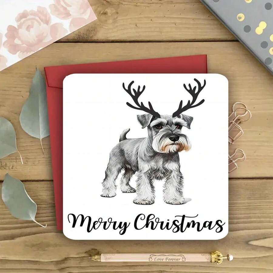 Charming Mini Schnauzer Christmas Card With Antlers - Perfect For ...