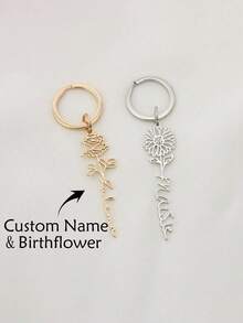 1pc Custom Name Birth Flower Keychain, Exquisite Personalized Keyring ...