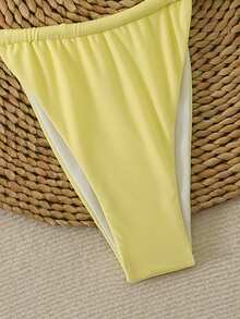 Damen sexy einfarbiges Maxikleid-Bikini-Set mit Metallbesatz und gelbem ...