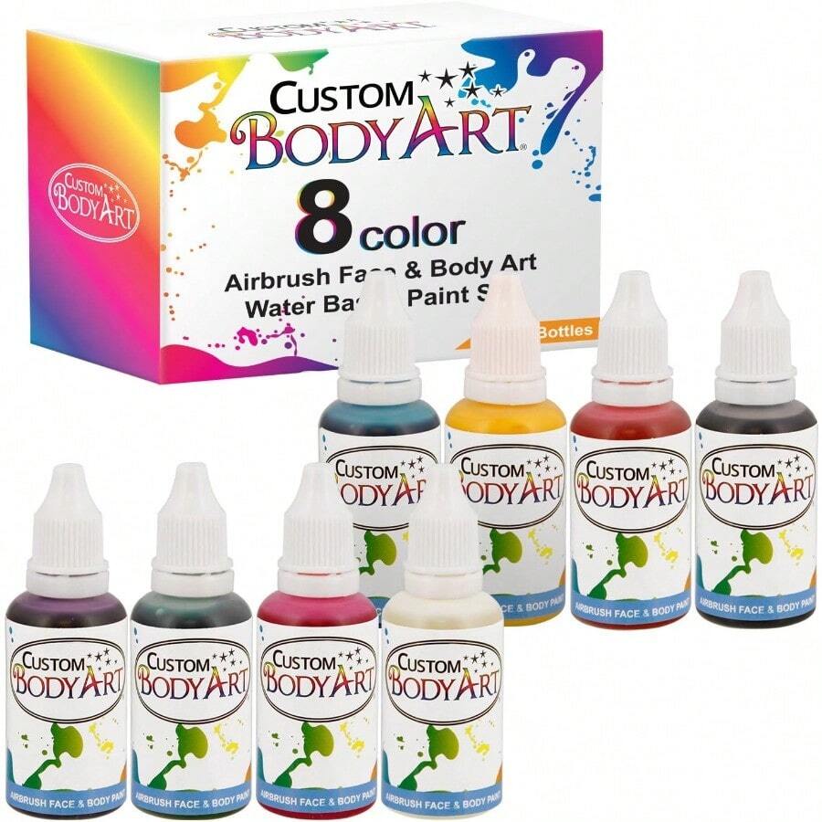 Custom Body Art 1-Oz 8 Color Primary AirbrushWater Base Face-Body Paint ...