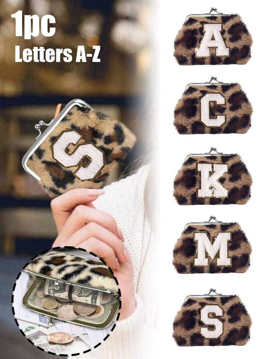 1pc Furry Coin Pursen With 26 Initial Letter Towel Embroidery, Short ...