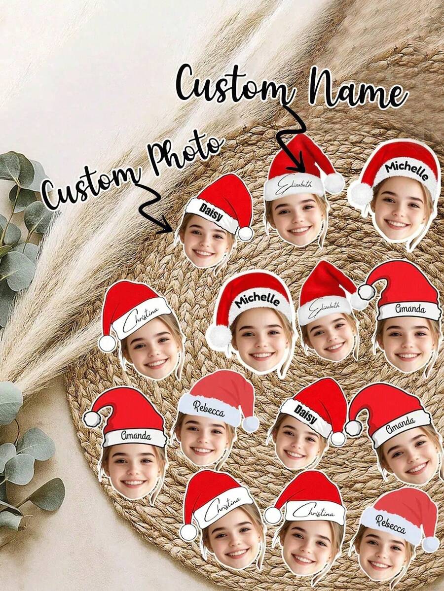 Custom Christmas Face Stickers With Santa Hat, Personalized Santa Claus ...
