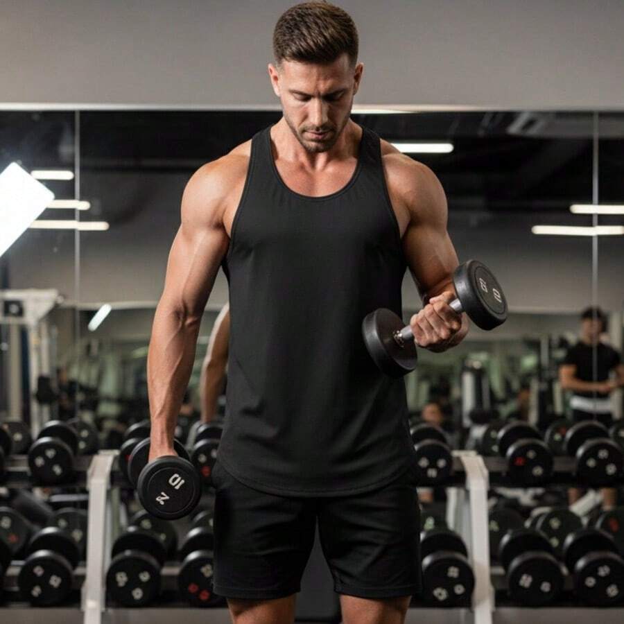 Regata masculina sem mangas em malha com decote redondo e elasticidade ...