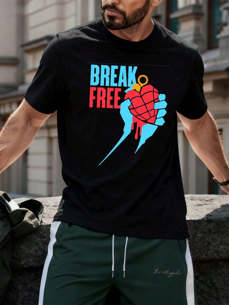 Break Free Heart Spring Graphic Tee, Round Neck, Loose Fit, Casual ...