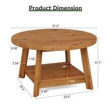 LITTLE TREE Farmhouse Round Coffee Table, Solid Wood 2-Tier Accent ...