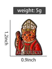 1pc Fun 'Gatolico' Cat Enamel Brooch Cartoon Cute Ginger Cat, Funny ...