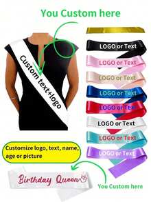 1Pc Custom Party Strap With Text, Custom Text Satin Ribbon, Custom Sash ...