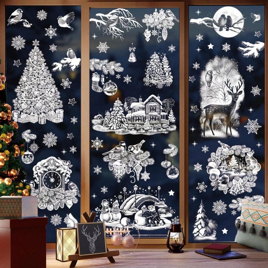 Christmas Window Clings, White Holiday Window Stickers With Snowflakes ...