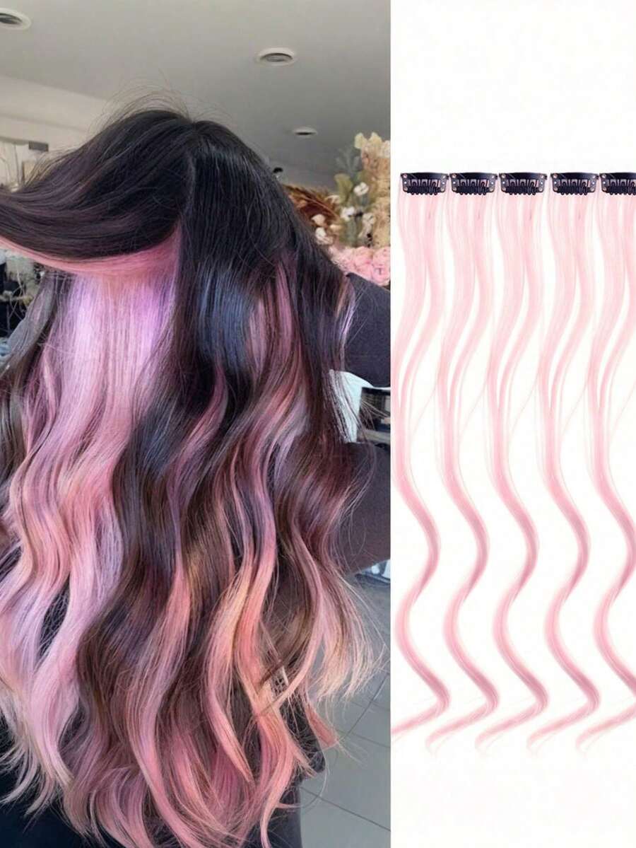 5pcs/Set Y2K Long Curly Hair Extensions Party Highlight Multi-Colors ...