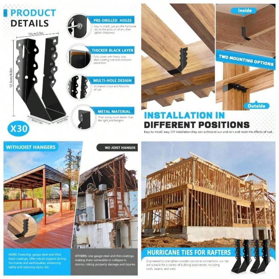 30PCS 2x6 Joist Hanger, Double Shear Face Mount Joist Hanger, Ties ...