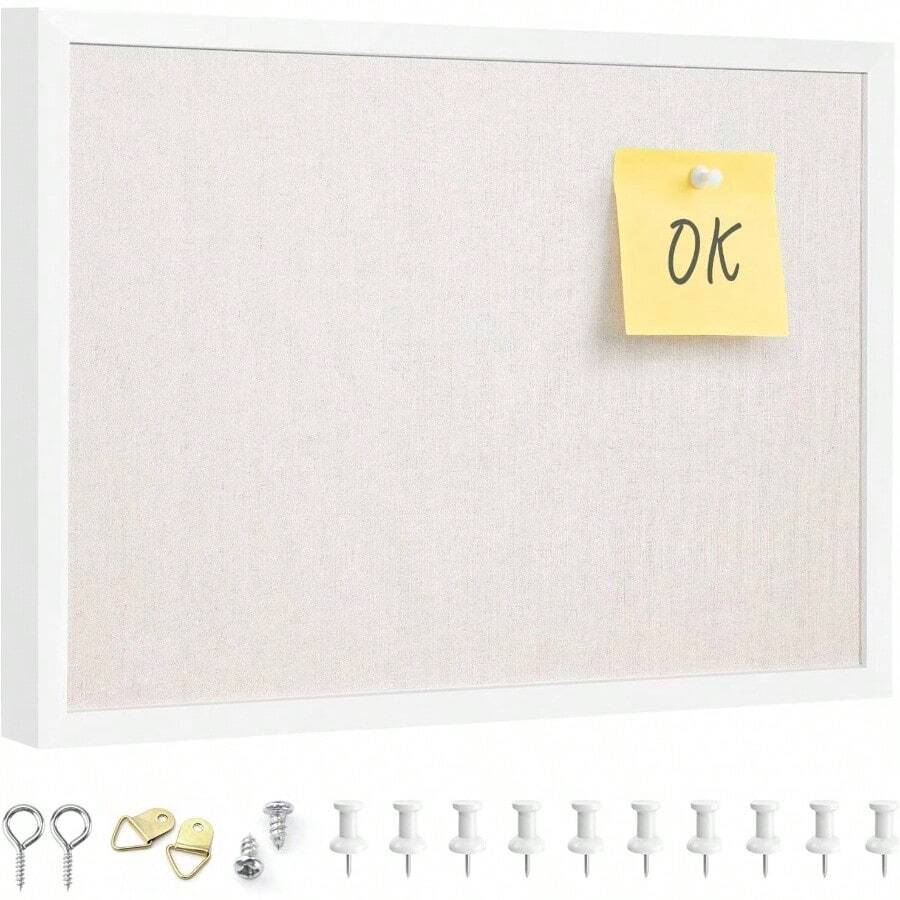 20''x 30'' Linen Bulletin Board, White Framed Corkboard, White Oak ...