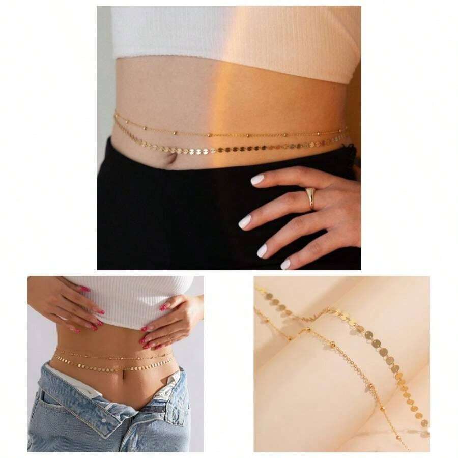 Gold Waist Chains Women 14K Gold Plated Belly Chains Multilayer ...