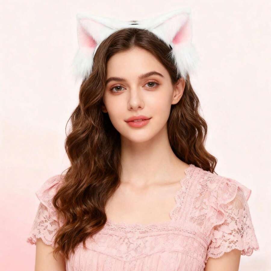 Women Girls Cat Ears Headband Creative Cute Halloween Fuzzy Costume ...