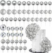 56 PCS Ball Cake Picks Colorful Ball Shaped Cake Topper Pearl Balls ...