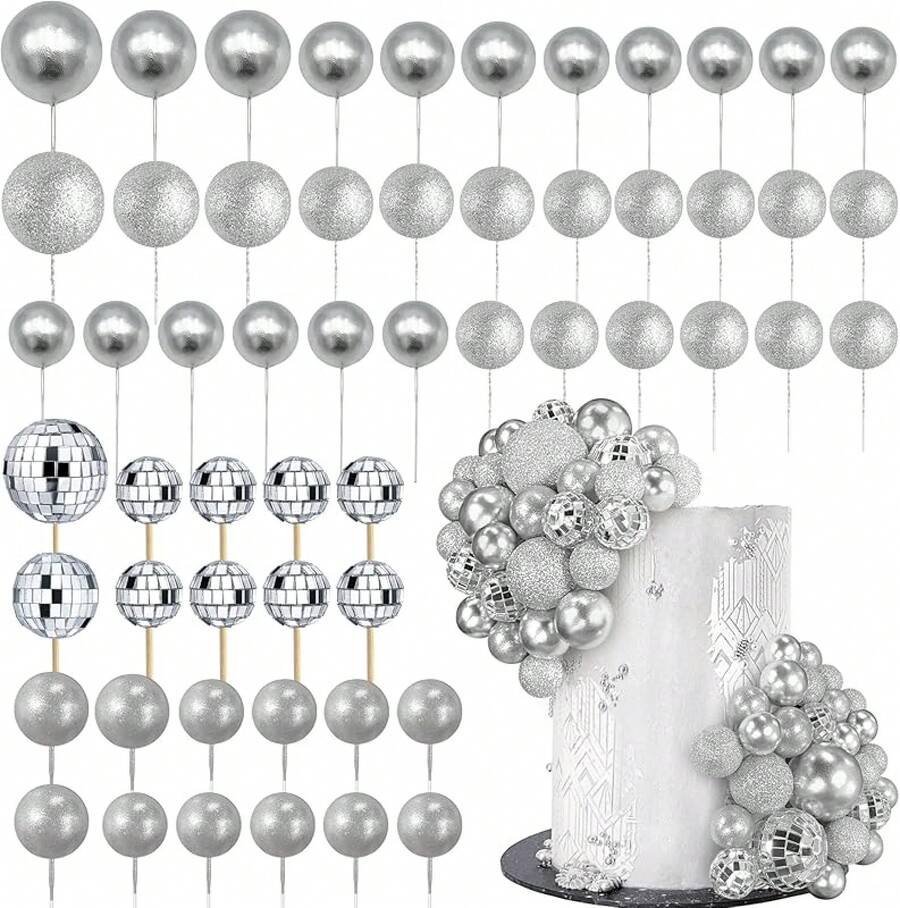 56 PCS Ball Cake Picks Colorful Ball Shaped Cake Topper Pearl Balls ...