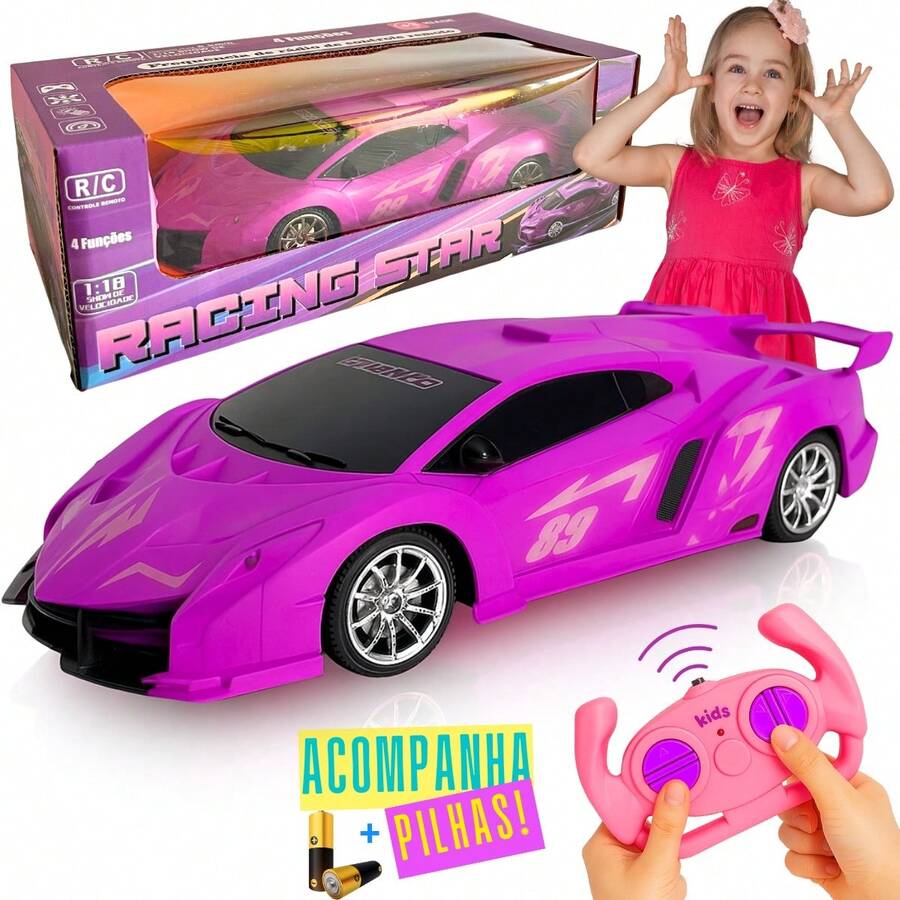 Atacarejo Kids Pink Super Fast Remote Control Car For Girls With Lights ...