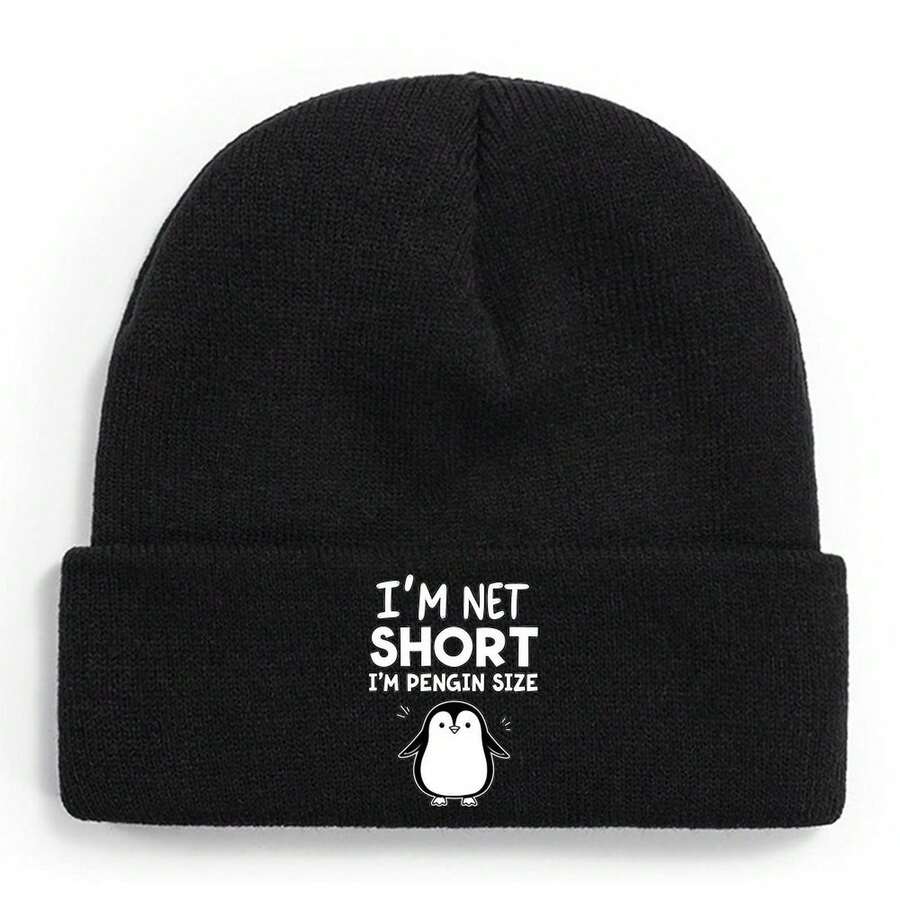 1pc Warm Winter Cap I'm Not Short I'm Penguin Size-2 For Men & Women ...