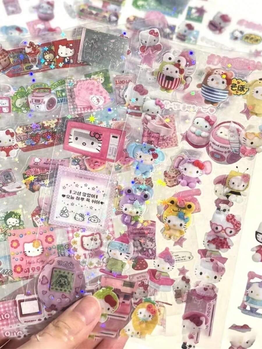 Sanrio 5/8 Blatt Hello Kitty Cartoon Ausschnitt Aufkleber | Süße glänzende Laser Katze Aufkleber ...