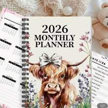 2025-2026 Planner - Elegant Floral Cow & Highland Cow Design Spiral ...