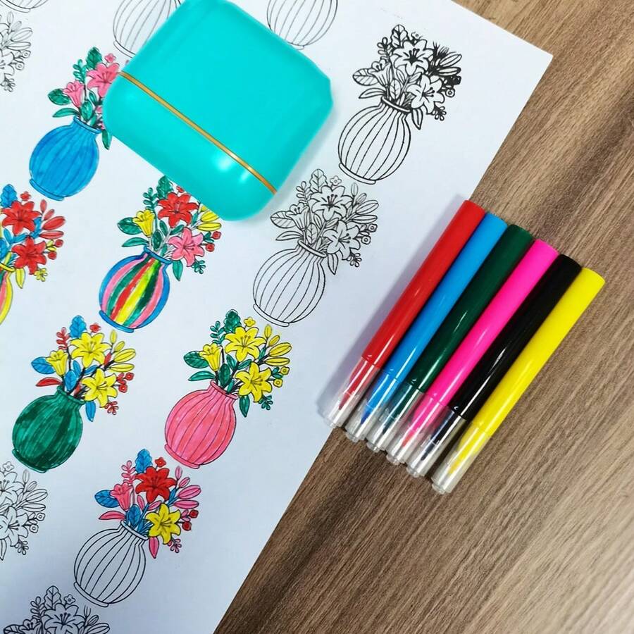 1pc Roller Stamp With Floral Vase Pattern, Comes With Watercolor Pen ...
