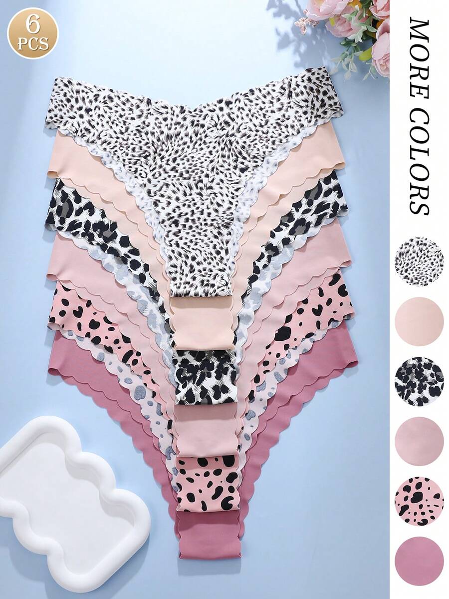 6pcs Women's Seamless Underwear, Comfortable Fabric Wavy Waistband ...