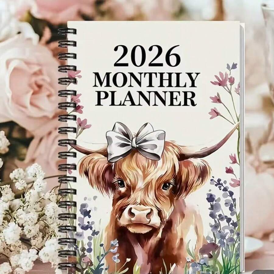 2025-2026 Planner - Elegant Floral Cow & Highland Cow Design Spiral ...