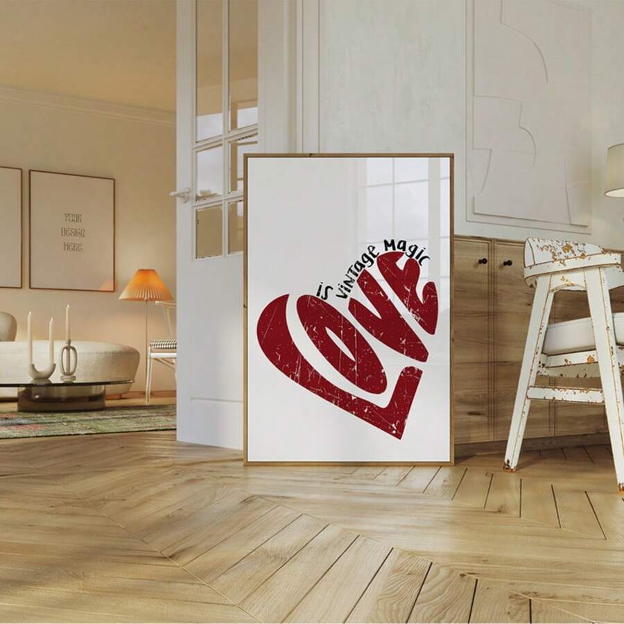 1pc Frameless Love Poster Red Vintage Wall Art, 70s Retro Style Love ...