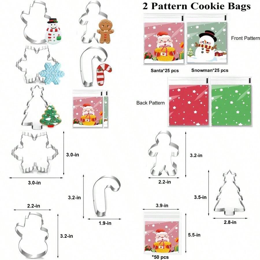 Large Christmas Cookie Cutters - 5 Pieces 3.2'' Holiday Cookie Cutters ...