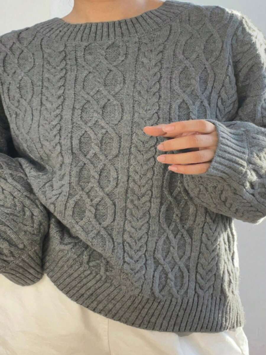 Maglione grigio a trecce VIBEWAVE per donna, vestibilità morbida e ...