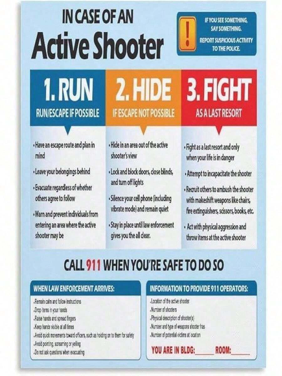 Active Shooter Run Hide Fight School And Workplace Safety Educational ...
