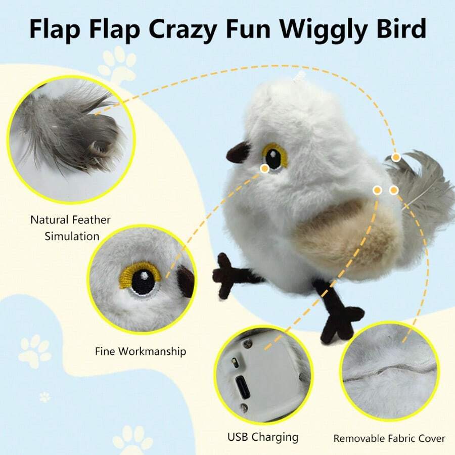 USB Rechargeable Electric Flapping Bird Cat Toy, Touch Sensor ...