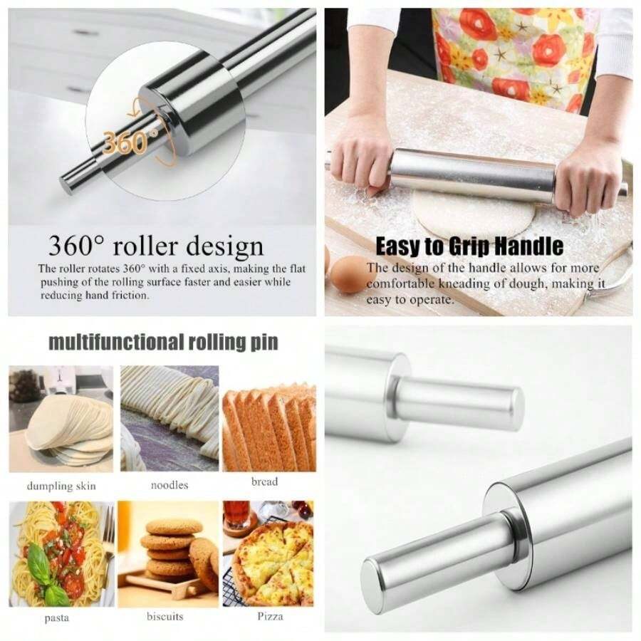 14.5 Inches Stainless Steel Rolling Pin, Nonstick Flour Stick, Roller ...