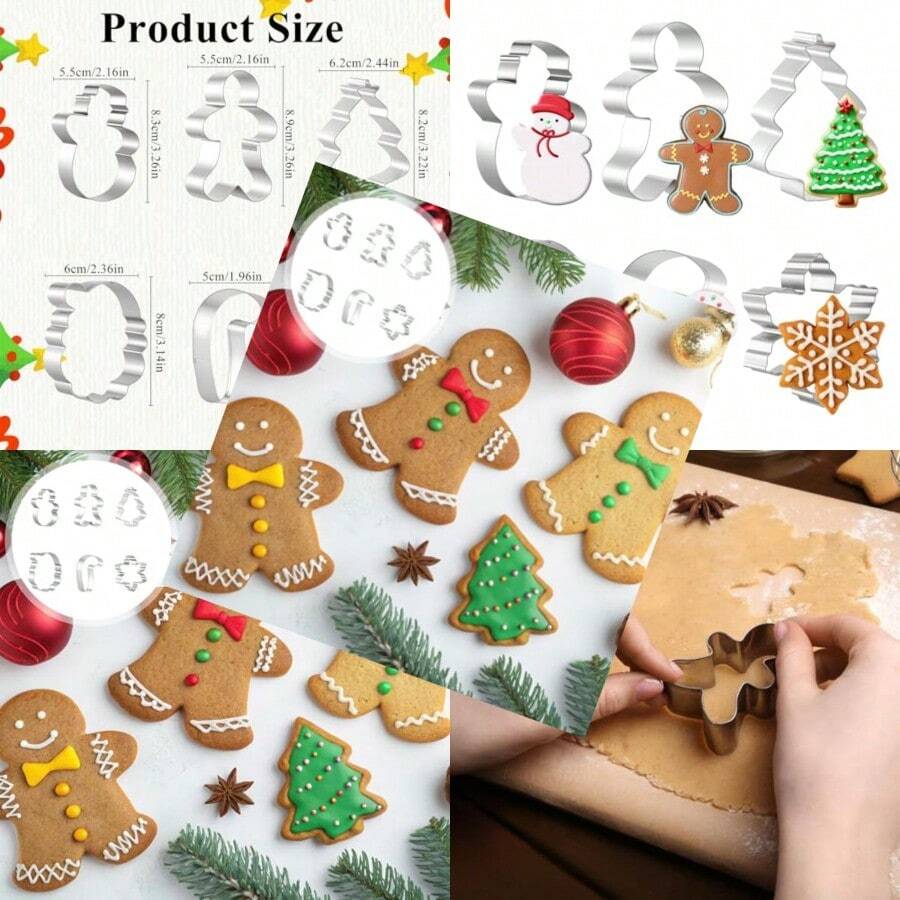6 Pieces Christmas Cookie Cutters Set Stainless Steel Holiday Cookie ...