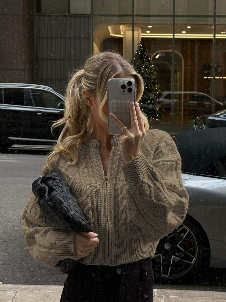 Senya Autumn And Winter Women's New Zip Casual Black Knit Cardigan ...