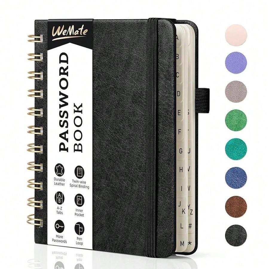 WEMATE Password Book With Alphabetical Tabs, Spiral Password Keeper ...