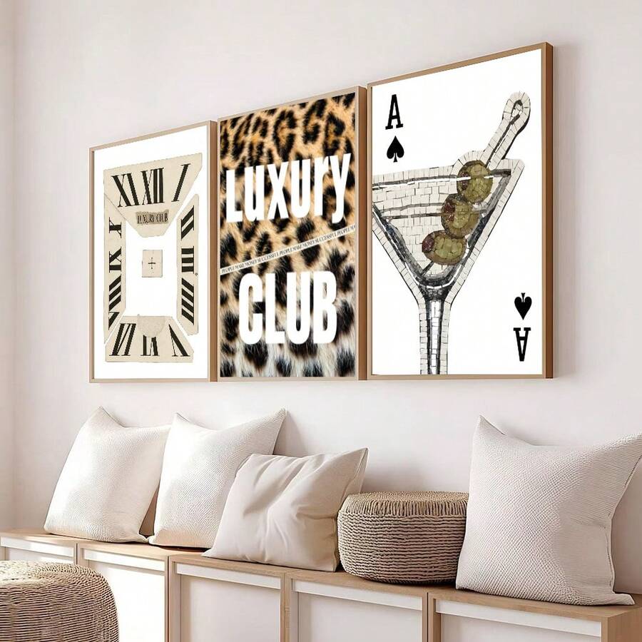 1/3 Panel Leopard Print Canvas Wall Art, Fashionable Luxury Wall Decor ...