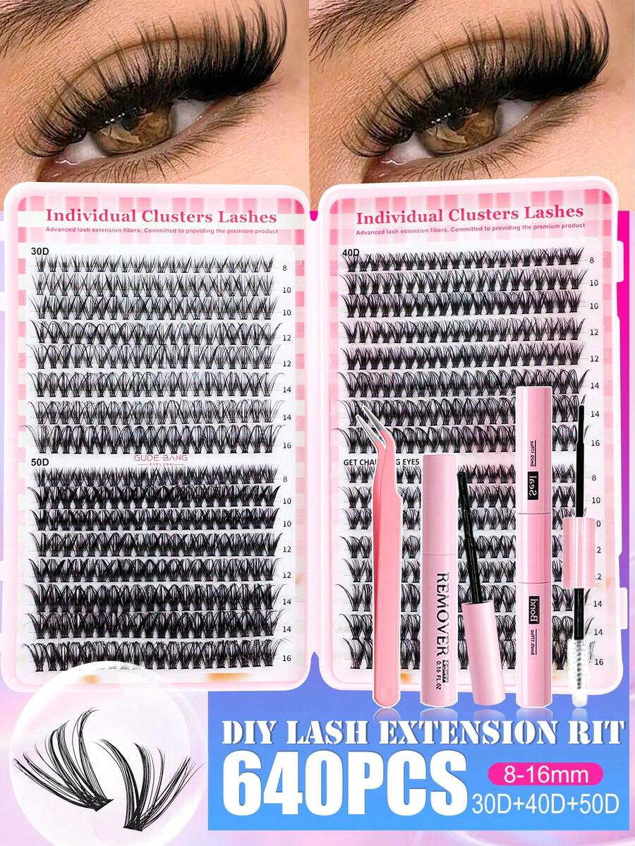 Christmas Present,640PCS Individual Clusters30D+40D+50D , Pink Lashes ...