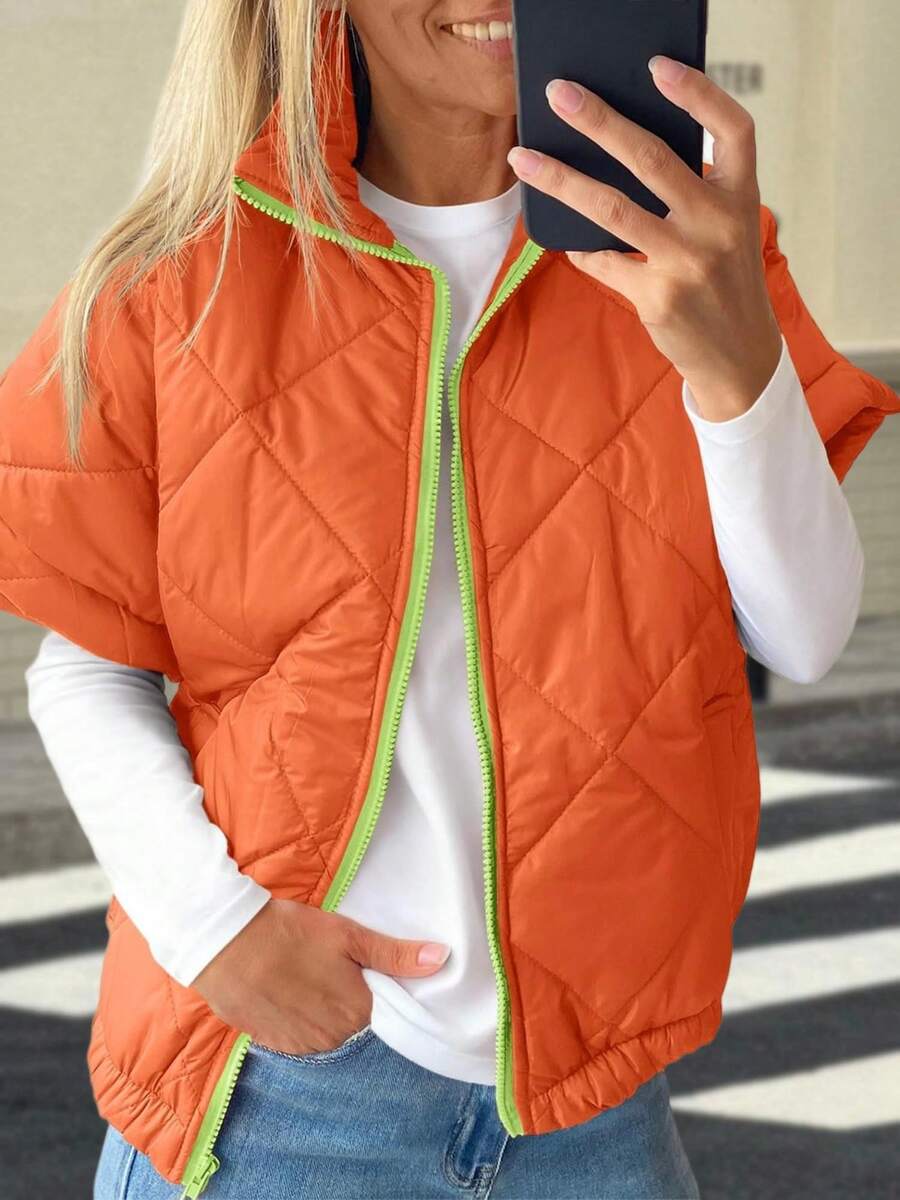 Womens Oversized Outdoor Puffer Vest Sleeveless Quilted Zip Up Jacket ...