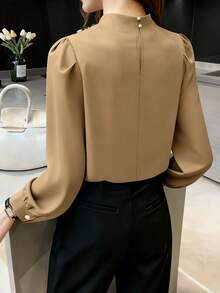 Women's Casual Commuter Shirt With Stand Collar, Pleated Design, And ...