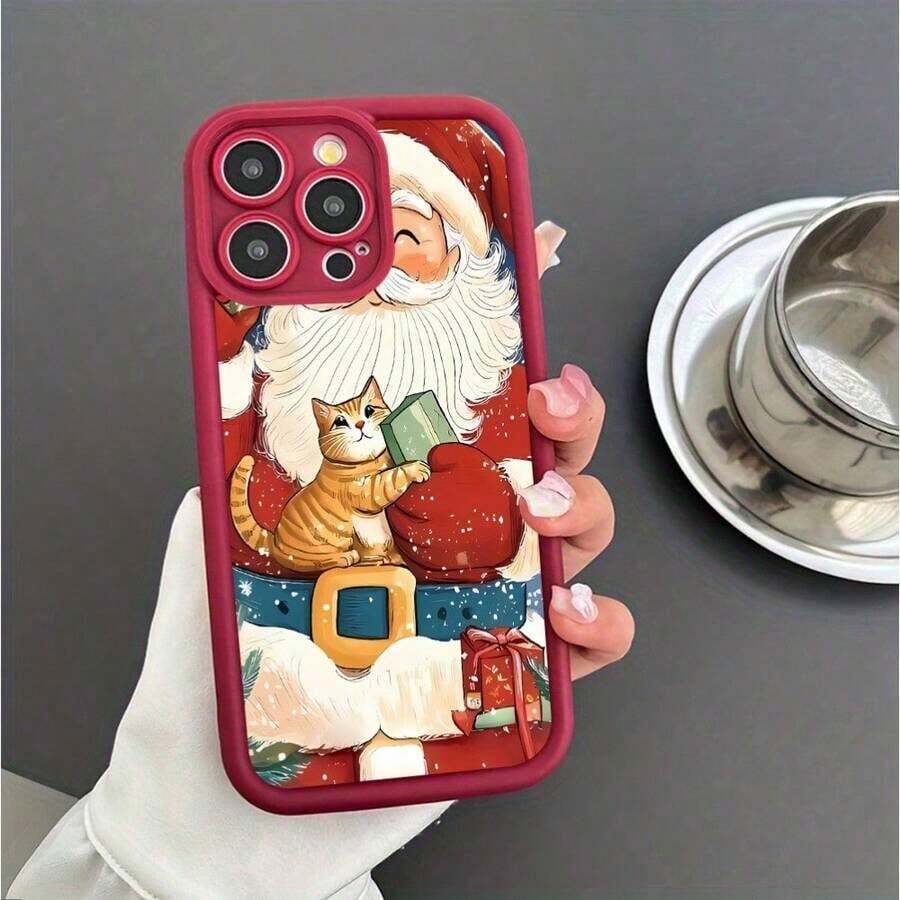 Burgundy Christmas Santa Claus And The Orange CatPhone Case Compatible ...