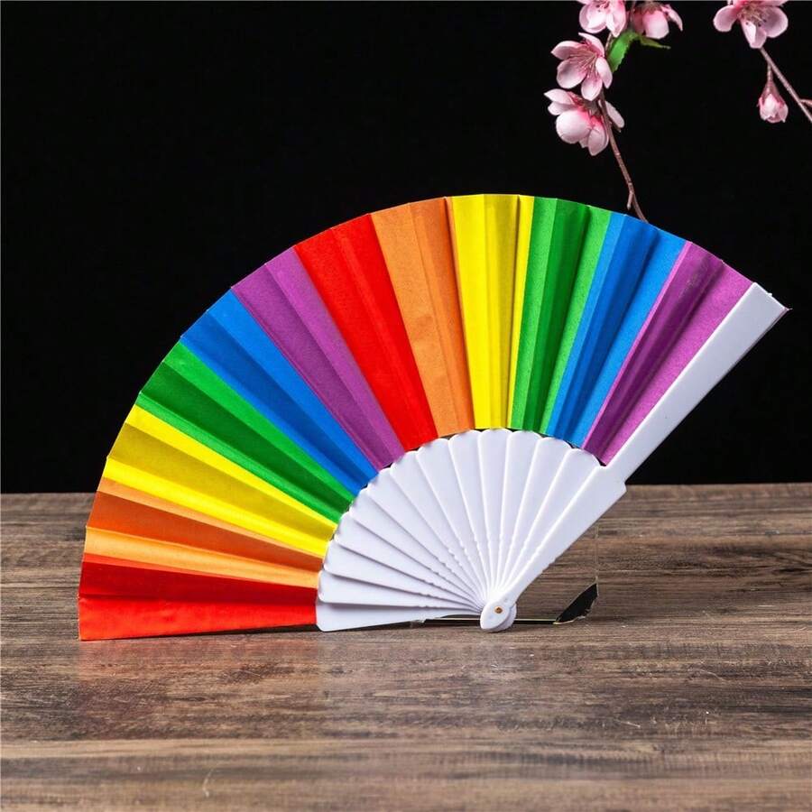 1pc 7-Inch Dopamine Rainbow Folding Fan, Suitable For Dancing ...