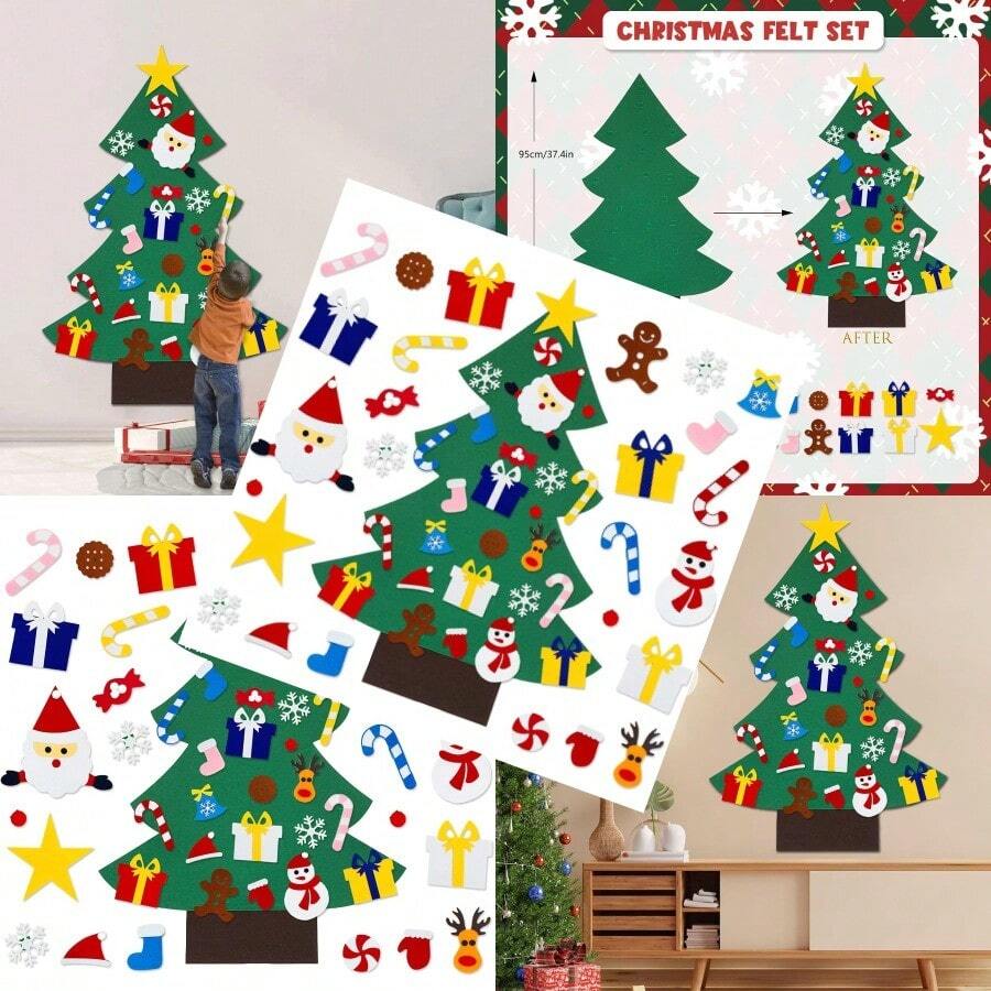 Árbol de Navidad de fieltro de 1 metro con 25 adornos, juego de árbol ...