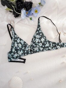 1pc Women's Solid Color Lace Patchwork Wireless Comfortable Bra for ...