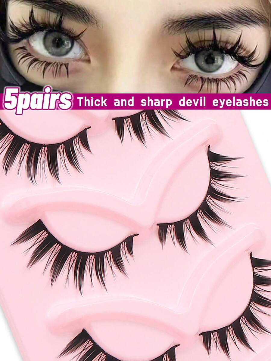 5 Pairs Of Anime Style False Eyelashes Cute Little Devil S Enlarged