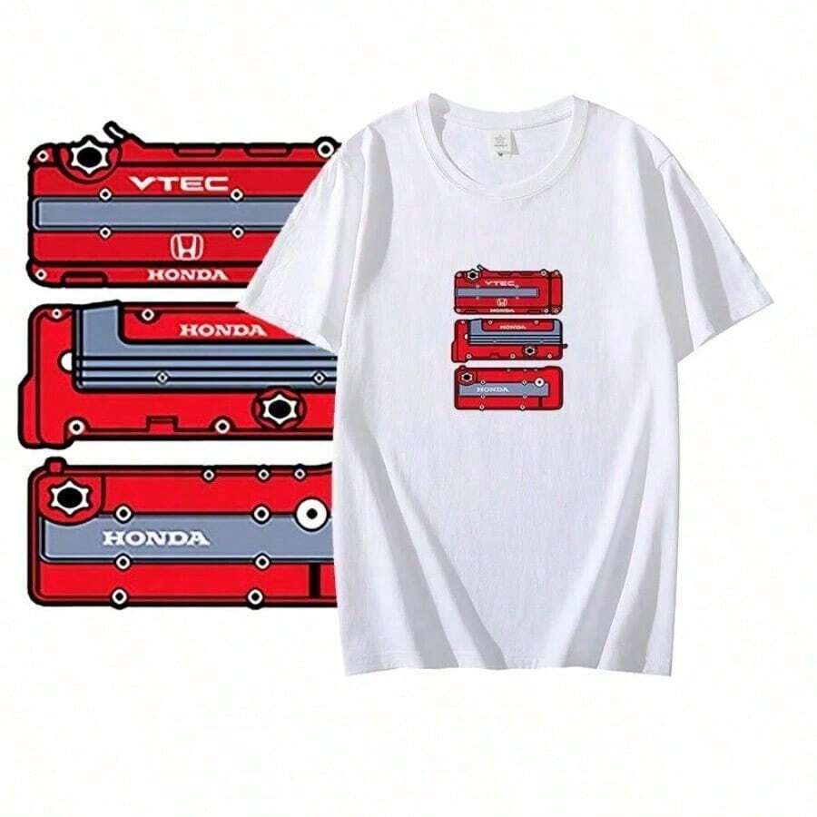HONDA Honda Red Head Engine Vtec Short-Sleeved T-Shirt Civic Type-R Car ...