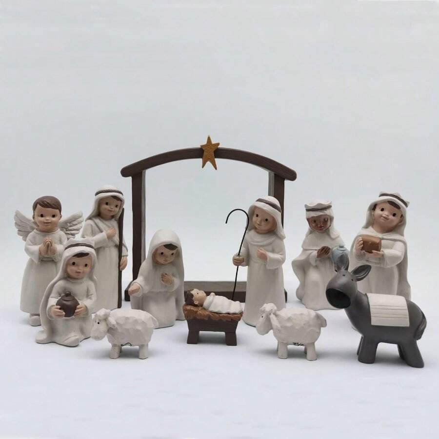Nativity Family Set Hand Painted Crafts 12 Piece Classic Resin ...