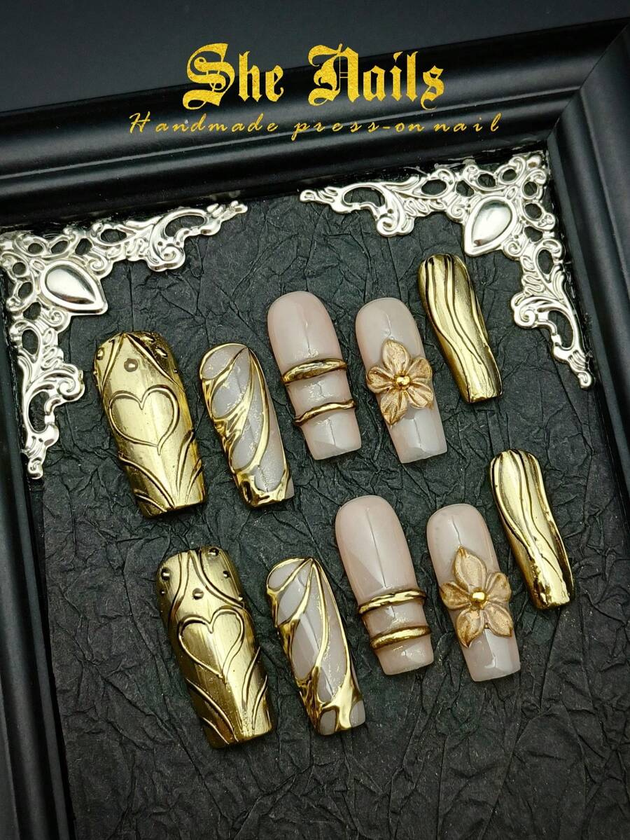 DIY Cute Baroque Y2K Glitter Nail Art Set, Includes 10pcs Red, White ...